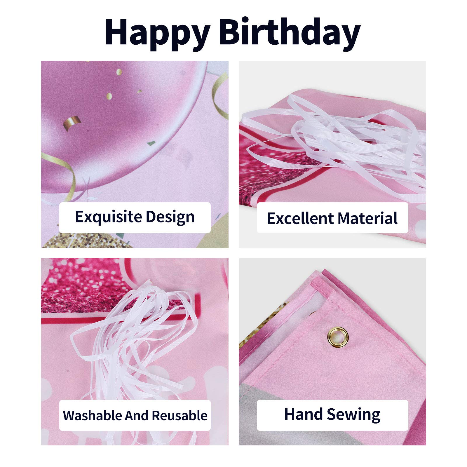 PAKBOOM Happy 5th Birthday Backdrop Banner - 5 Birthday Party Decorations Supplies for Girls - Pink 3.9 x 5.9ft