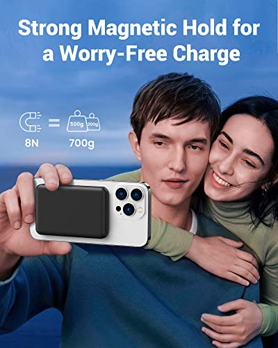 Wireless Power Bank, Yiisonger Slim 10000mAh Magnetic Portable Charger 22.5W PD Fast Charging, Mini Mag-Safe Battery Pack QC3.0 LED Display USB-C Compatible with iPhone 14&13/ Pro Max/Pro/Mini (Black)