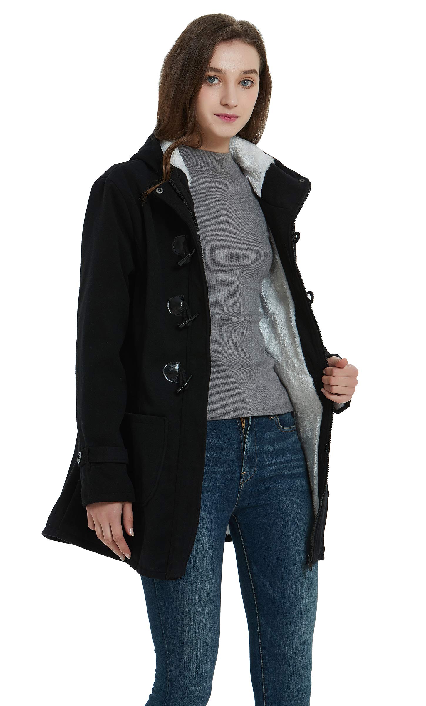 VOGRYE Womens Winter Fashion Outdoor Warm Wool Blended Classic Pea Coat Jacket (FBA) (2XL, Black2-Thicker)