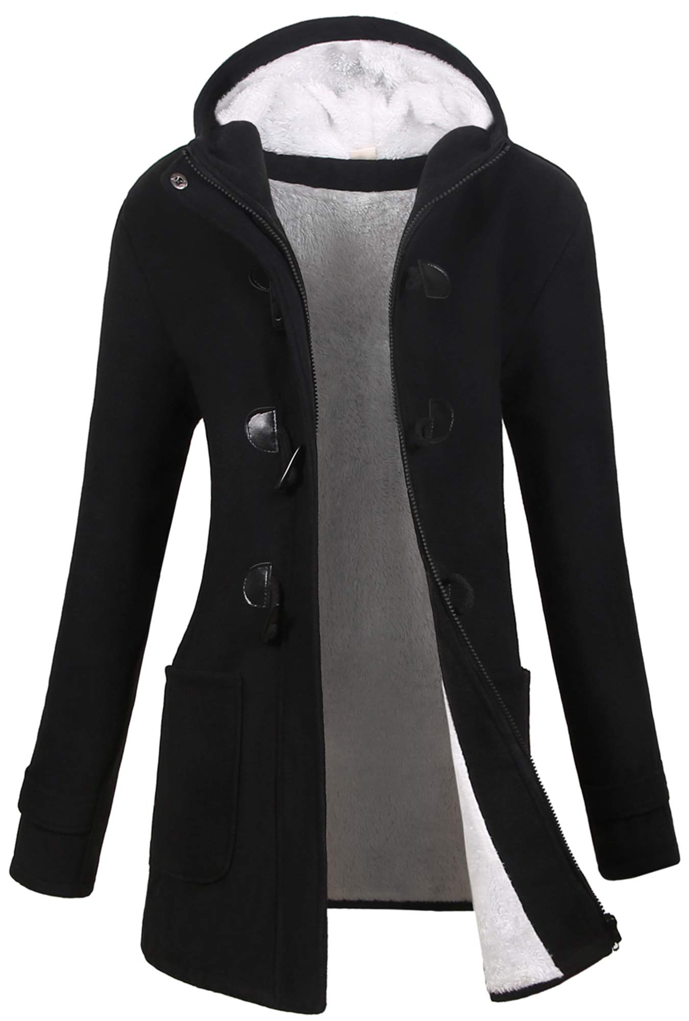 VOGRYE Womens Winter Fashion Outdoor Warm Wool Blended Classic Pea Coat Jacket (FBA) (2XL, Black2-Thicker)