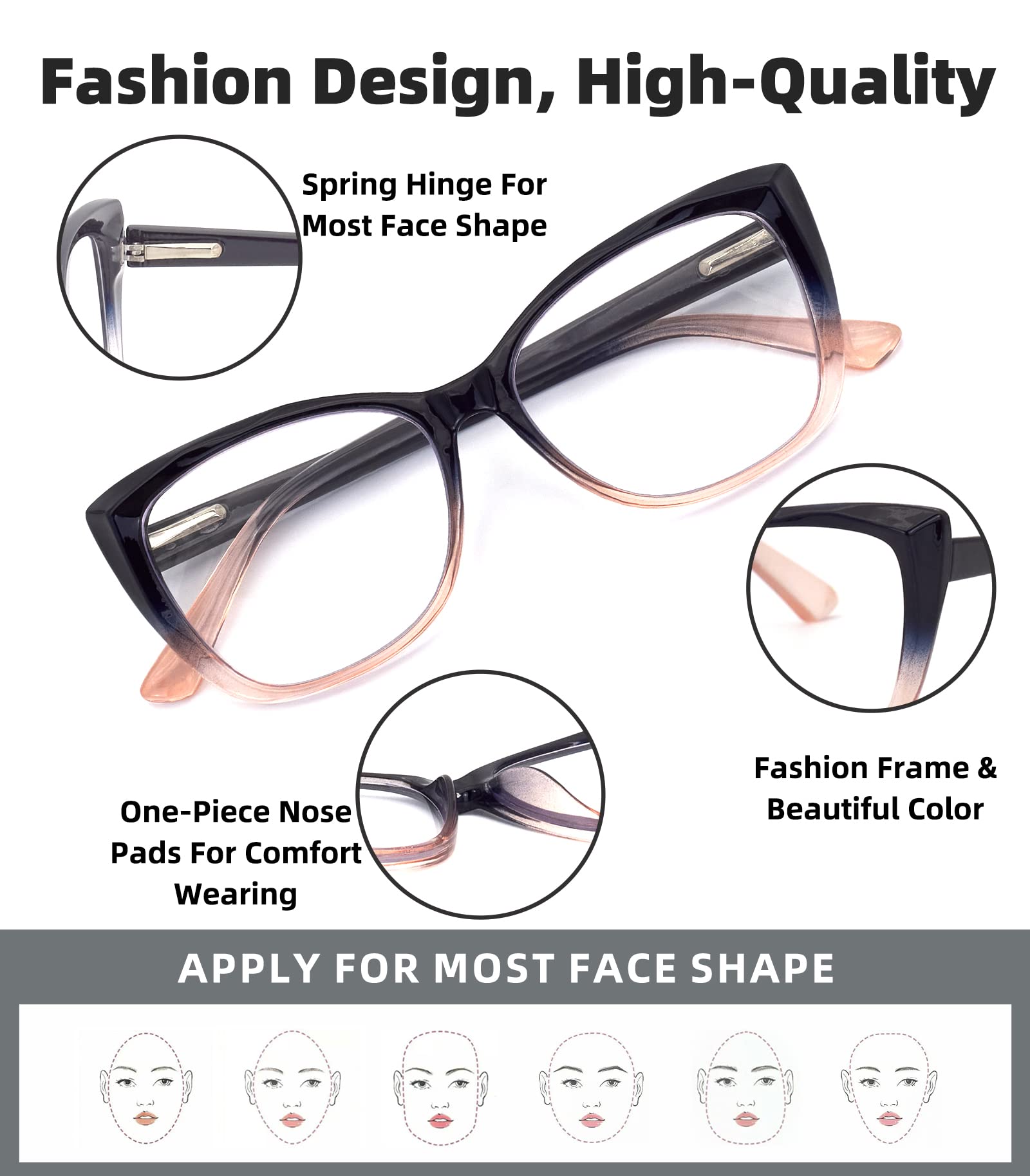 Autojouls 3-Pack Reading Glasses for Women，Oprah Style Frame Spring Hinge Clear Lens Readers Glasses, Black BlackPink Transparent 2.5 x