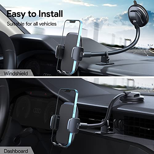 TICILFO Car Phone Holder Mount [Flexible Gooseneck Long Arm] Phone Mount for Car Holder Dashboard Windshield [Washable Strong Suction Cup] Cell Phone Holder Car Mount (Black) (Black)