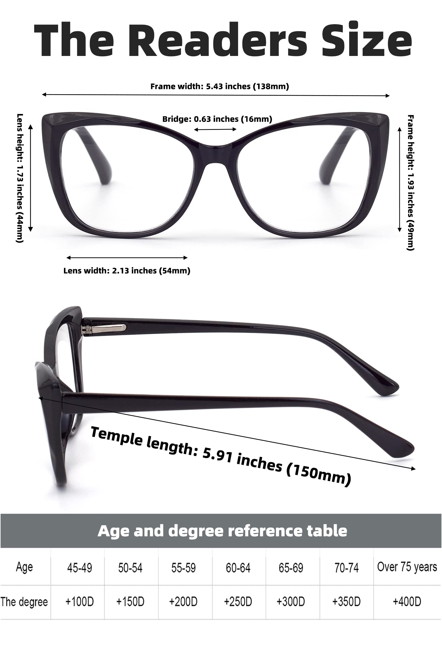 Autojouls 3-Pack Reading Glasses for Women，Oprah Style Frame Spring Hinge Clear Lens Readers Glasses, Black BlackPink Transparent 2.5 x