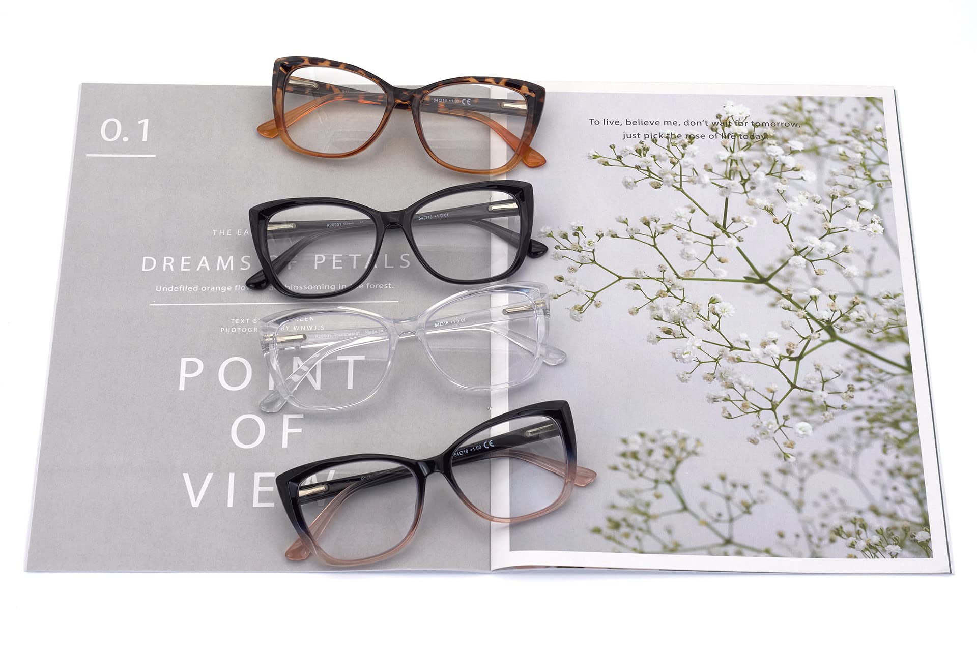 Autojouls 3-Pack Reading Glasses for Women，Oprah Style Frame Spring Hinge Clear Lens Readers Glasses, Black BlackPink Transparent 2.5 x