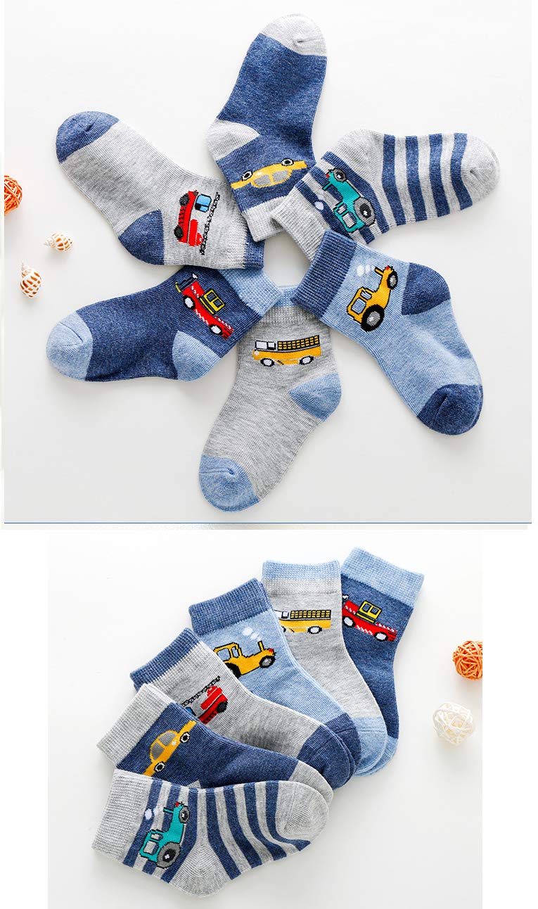 CHUNG Little Big Boys Cotton Quarter Socks Casual Dino Pattern 2025 Autumn Winter School Daily (5-8 Years, 6Car)