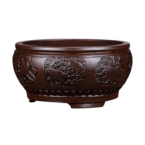 Outdoor Indoor Garden Plant Pots Classical Purple Sand Plant Pot Round Large Bonsai Pot Small Pine Banyan Tree Planter Interior Decoration Ornaments Plant Container Accessories (Size : Medium)