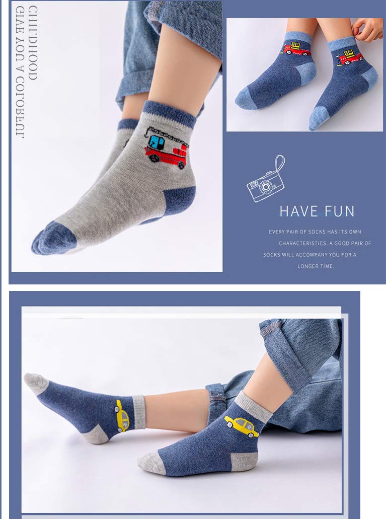 CHUNG Little Big Boys Cotton Quarter Socks Casual Dino Pattern 2025 Autumn Winter School Daily (5-8 Years, 6Car)