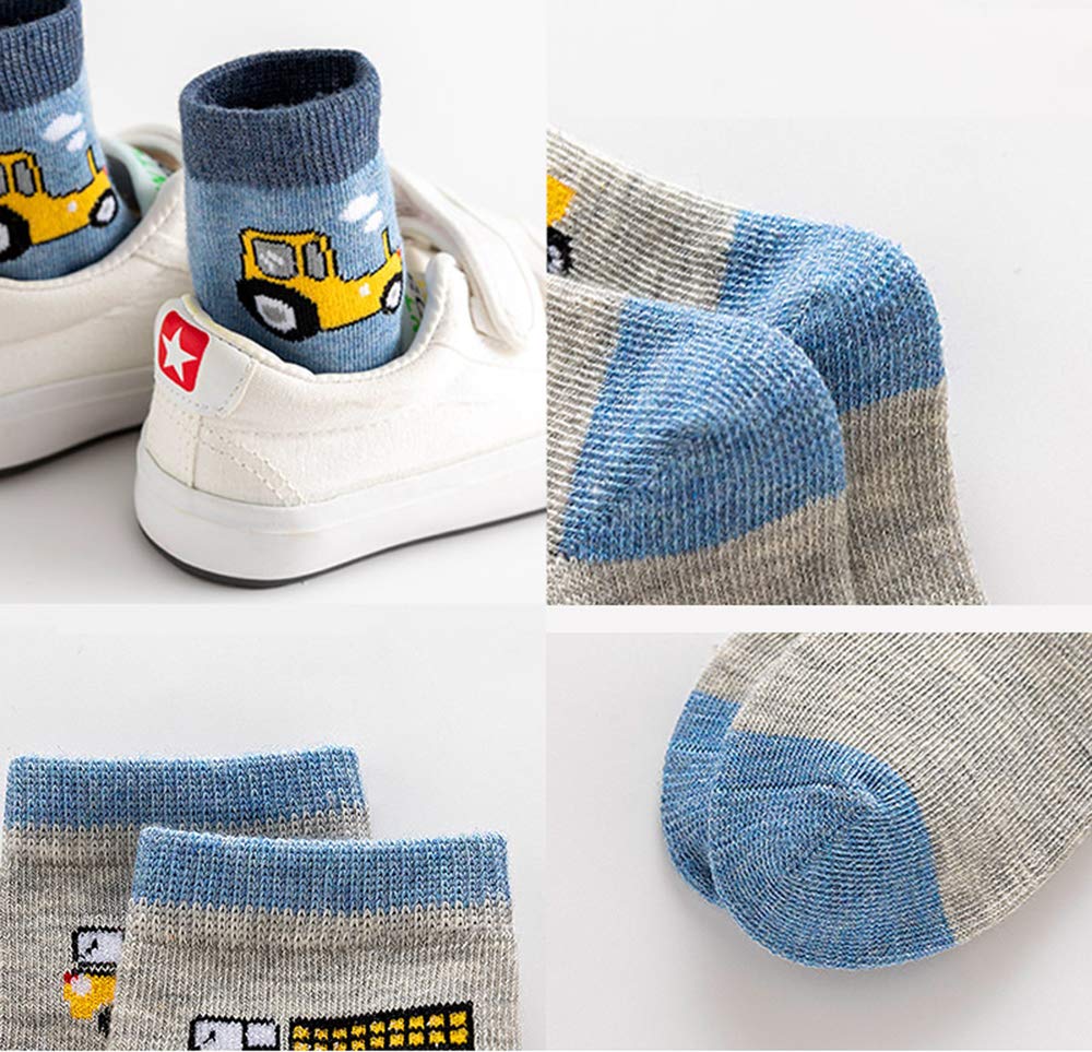 CHUNG Little Big Boys Cotton Quarter Socks Casual Dino Pattern 2025 Autumn Winter School Daily (5-8 Years, 6Car)