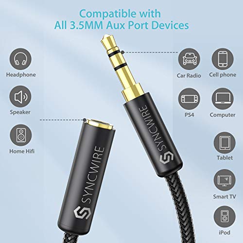 Syncwire Headphone Extension Cable - 6FT [Hi-Fi Sound][Gold Plated Jack][TRS] Nylon-Braided 3.5mm Male to Female Audio Extension Cord Compatible with iPhone iPad Smartphone Tablets Media Players