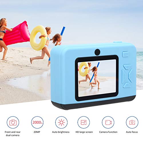 Okuyonic Children Camera, 20MP HD Children Video Camera Anti‑Drop Cute Look IPS Screen for Home(Blue)