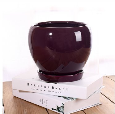 Ceramic Home/Garden Modern Flower Planter Pot with Saucer/Tray - Classic Round Apple Ball Shape Purple Color