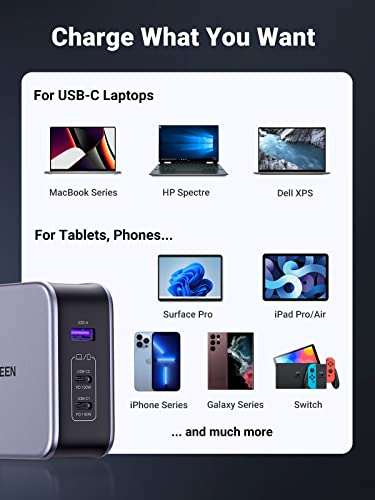 UGREEN 140W USB C Charger, Mac Book Pro Charger Foldable Nexode PD3.1 PPS 3-Port Fast GaN Laptop Wall Charger Power Adapter Compatible with MacBook Pro 16'', Dell XPS, Chromebook (with 240W Cable)