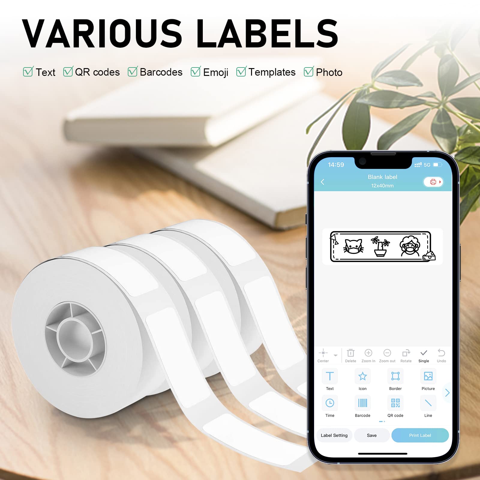 Jubilin D35 Label Maker Tape, Sticker Thermal Paper Self-Adhesive Label Tape Black on Transparent