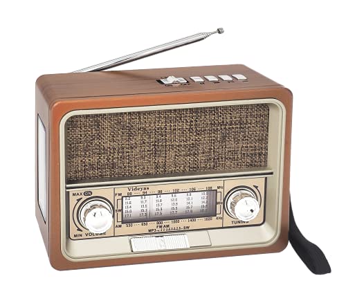 Videyas Portable Shortwave Retro Radio, AM FM Retro Radio, with Bluetooth Speaker, Best Reception, Rechargeable Battery, Torch, AUX TF USB Stick, Great for Outdoor Kitchen Gifts