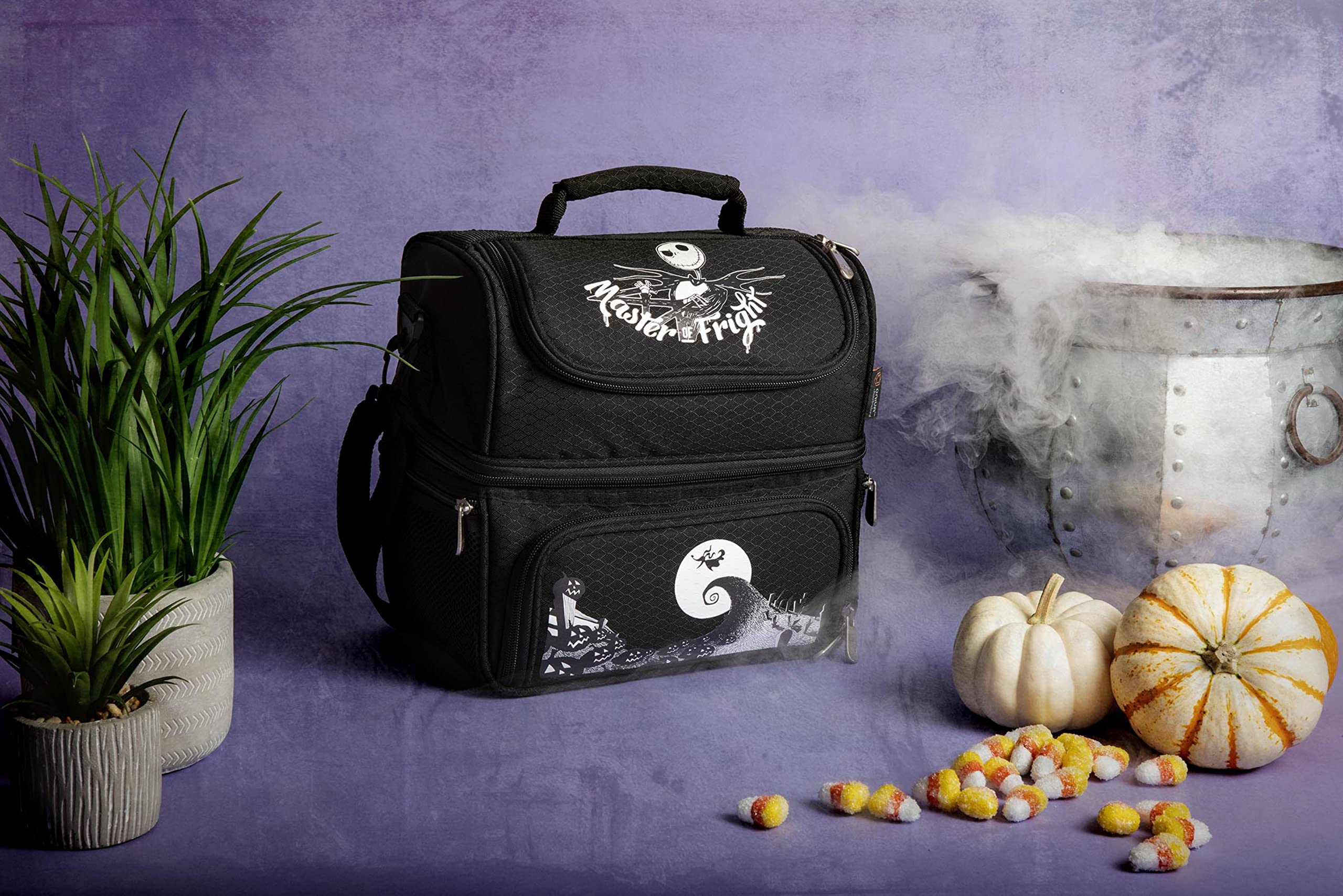 ONIVA - a Picnic Time brand - Disney Nightmare Before Christmas Jack Pranzo Lunch Bag - Insulated Lunch Box with Picnic Set - Lunch Cooler Bag, (Black)