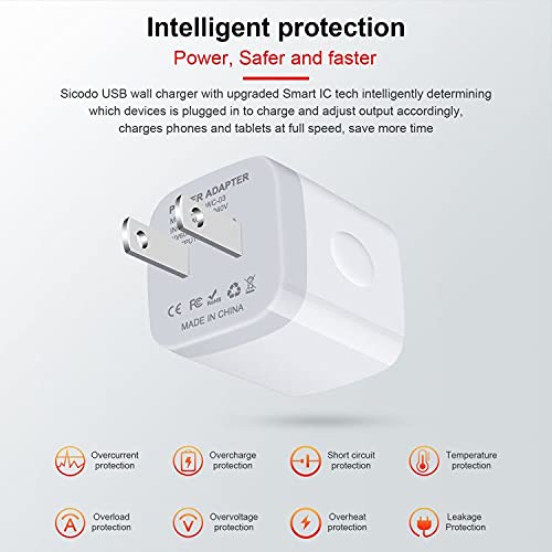iPhone Charger Block, Plug in Phone Charger, Sicodo 4Pack Single Port USB Wall Charger Fast Charging Adapter Cube Box for iPhone 14 13 12 SE(2020) 11/11pro/XS/XS Max/XR,Samsung Galaxy S22/S21/S20,LG