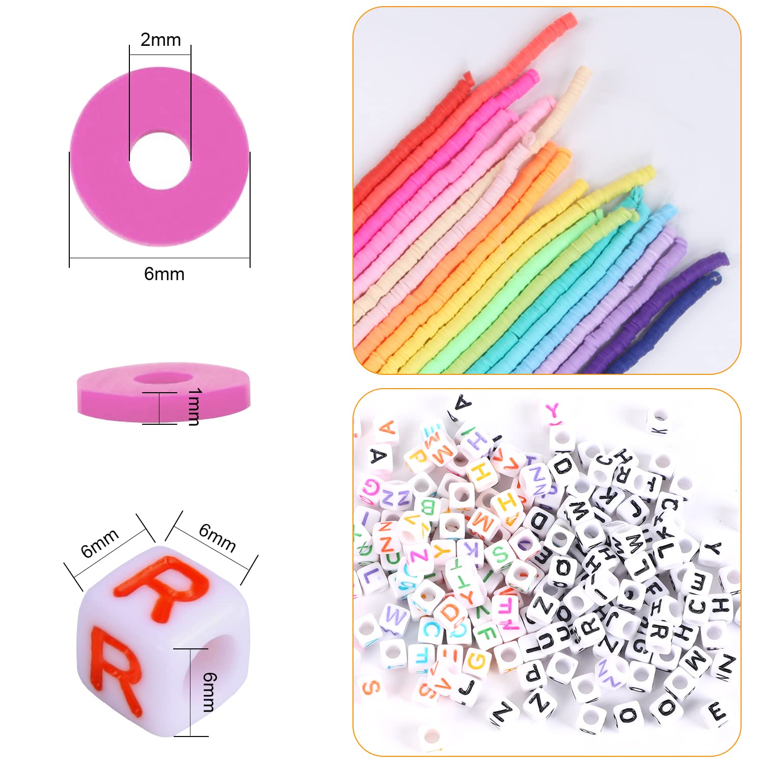 Clay Beads,6700 Pcs Colorful Flat Beads and Alphabet Beads for DIY Polymer Round Heishi Jewelry Making Beads for Necklace Earring Pendant and Bracelets Making (20 Strands 6mm)