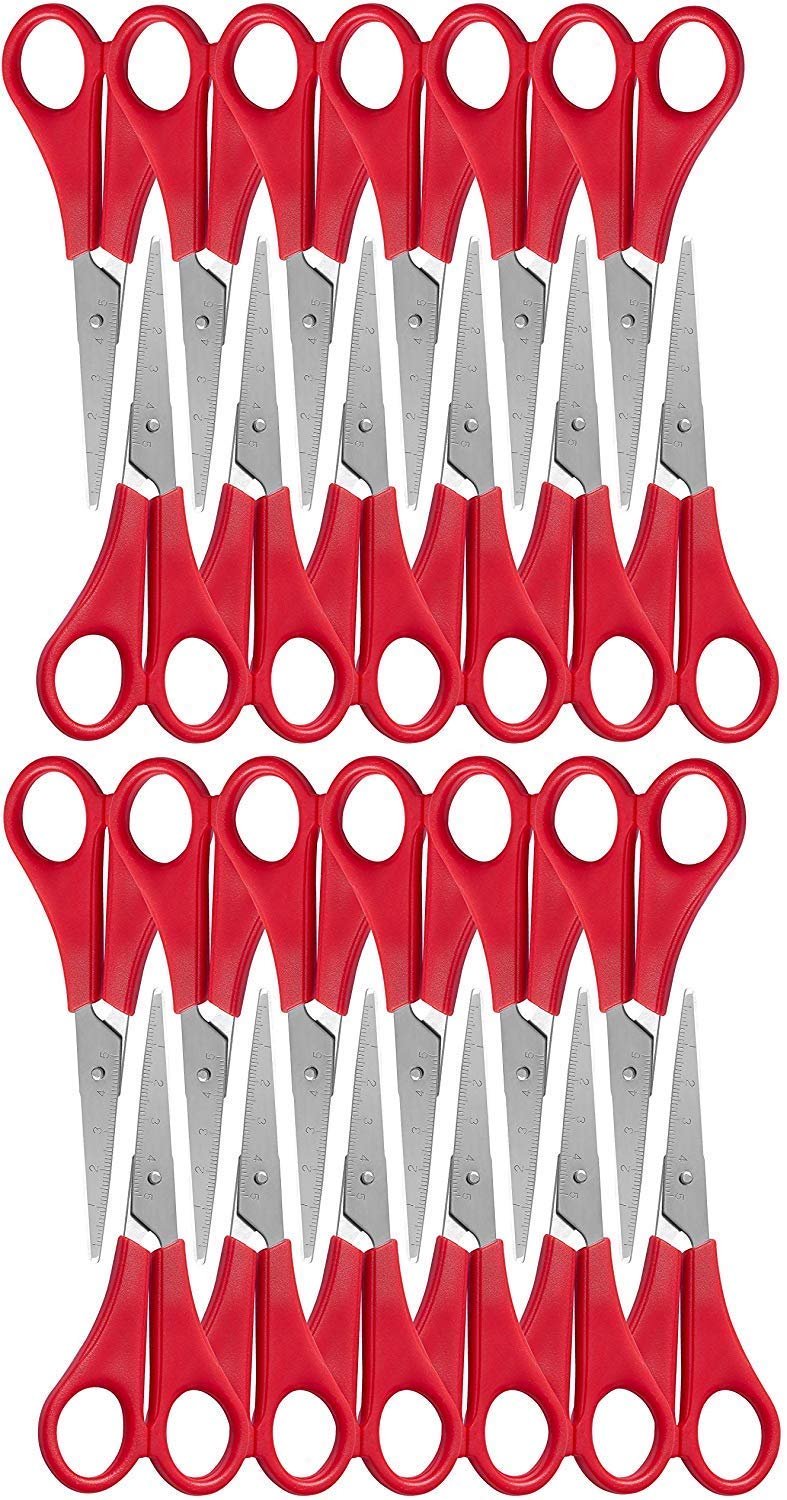 WA Portman Pointed Kids Scissors Bulk - 24 Pack Red Right- and Left-Handed Scissors for School Kids - Classroom Scissors for Students - 2.5 Inch Pointed Scissors for Kids - Kids Safety Scissors Bulk