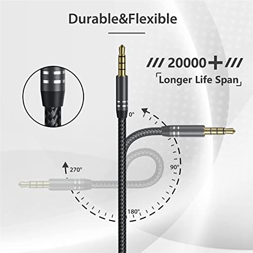 3.5mm Audio Cable Male to Male (4Ft/1.2M), 4 Pole Hi-Fi Stereo AUX Cord, Nylon Braided Audio Jack Auxiliary Cord Extension Adapter for Headphones, Car and All 3.5 mm Enabled Devices (2 Pack - Black)