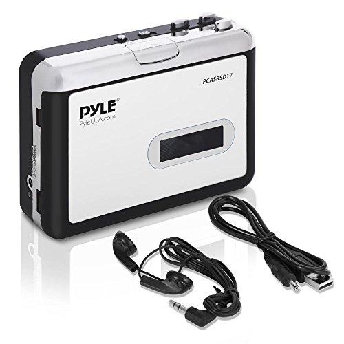 2-in-1 Cassette-to-MP3 Converter Player Recorder - Portable Battery Powered Tape Audio Digitizer, USB Walkman Cassette Player with Manual/Auto Record, 3.5mm Audio Jack, Headphones, Power Cable - Pyle