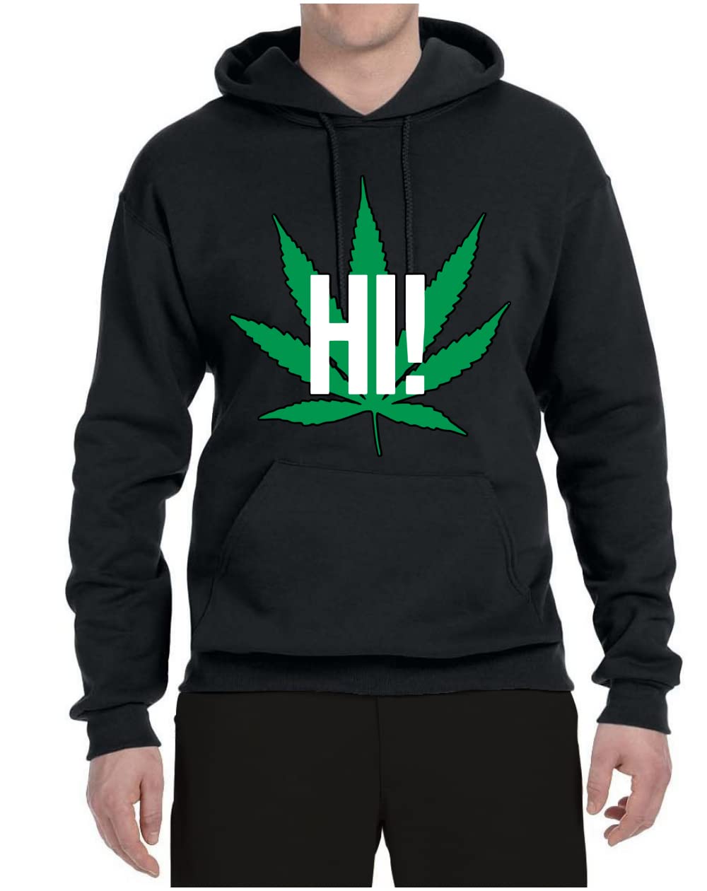 Wild Bobby Hi Funny Marijuana Pot Leaf Weed Unisex Graphic Hoodie Sweatshirt, Black, X-Large