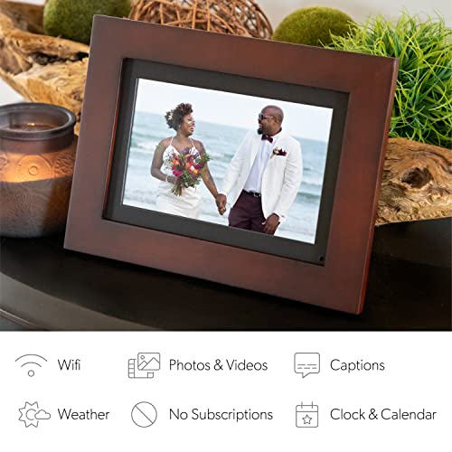 Brookstone PhotoShare 8β Smart Digital Picture Frame, Send Pics from Phone to Frames, WiFi, 8 GB, Holds 5,000+ Pics, HD Touchscreen, Premium Espresso Wood, Easy Setup, No Fees