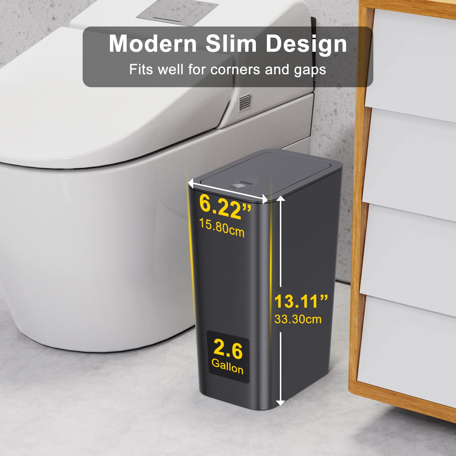 N. NETDOT 3 Pack (2 of 4 Gal & 1 of 2.6 Gal) Small Trash Can with Lid,Bathroom Garbage Can with Pop-Up Lid,Waste Basket for Bathroom,Kitchen,Bedroom,Powder Room,Craft Room,Office,College (Black)