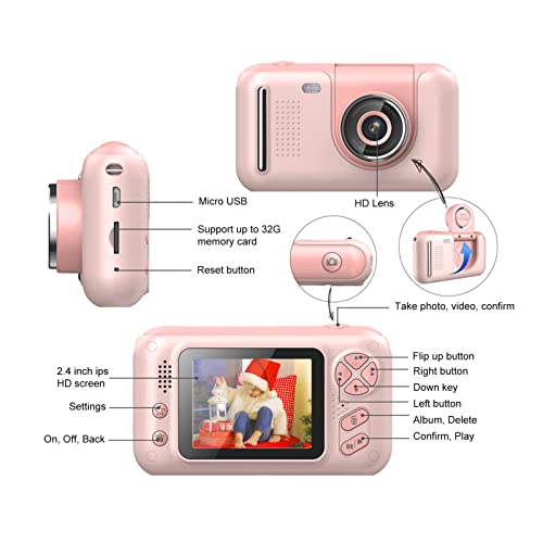 Digital Mini Camera, 2.4in IPS HD Screen Video 180 Degree Angles Kids Camera for 3 to 12 Years Old for Kids Gifts