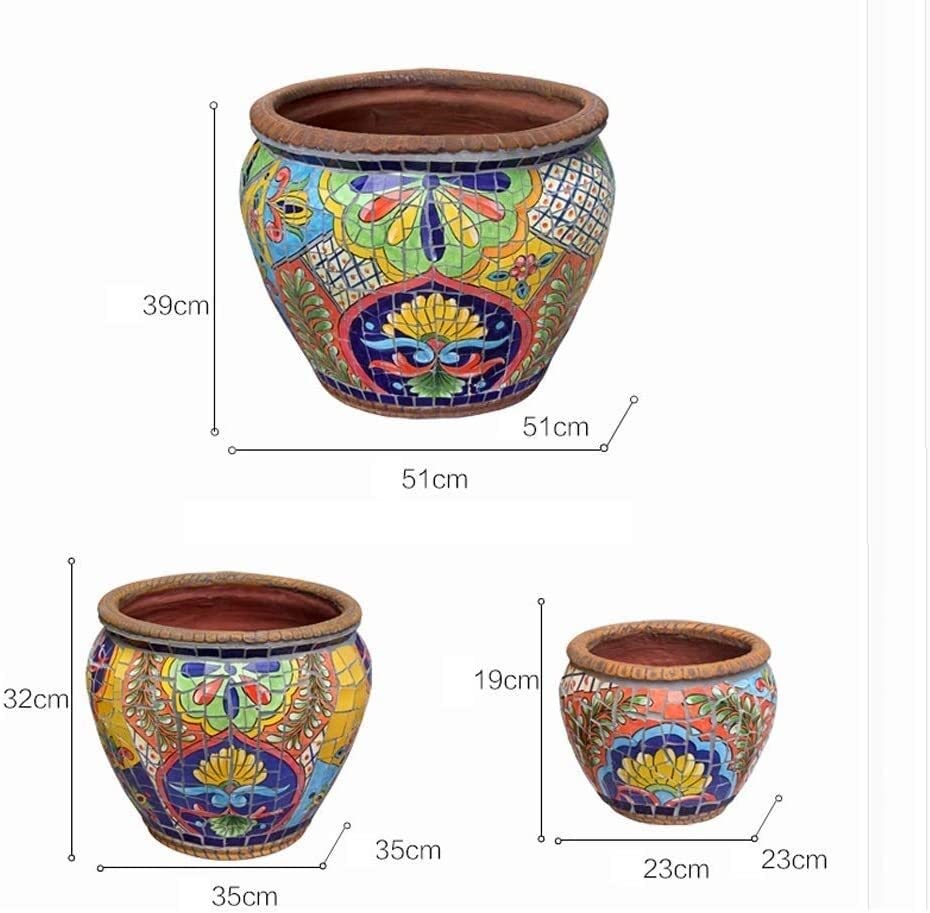 UimimiU Hand-Painted Mosaic Planter Pot Ceramic Flower Pots Round Classical Outdoor Large Plant Pots Garden Balcony Decorpe Vase Container Potss Planters for Villa Garden Corridor Aisle