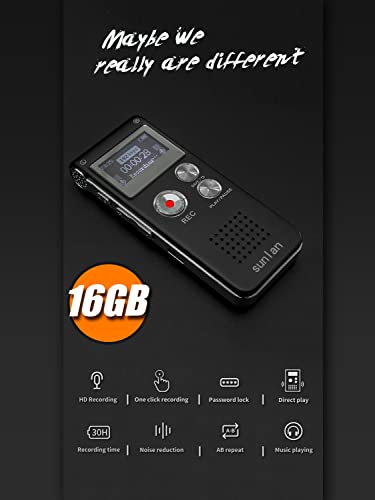 Digital Voice Recorder 16GB Voice Recorder with Playback for Lectures - USB Rechargeable Dictaphon Upgraded Small Tape Recorder