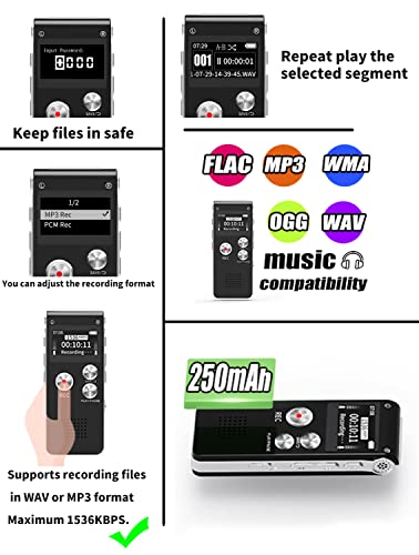 Digital Voice Recorder 16GB Voice Recorder with Playback for Lectures - USB Rechargeable Dictaphon Upgraded Small Tape Recorder