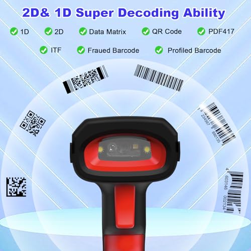 Wireless Barcode Scanner Gun with Stand Symcode Barcode Reader Wireless Versatile 2-in-1 (2.4Ghz Wireless+USB 2.0 Wired) Cordless 1D Laser Handheld USB bar Code scanners with Stand