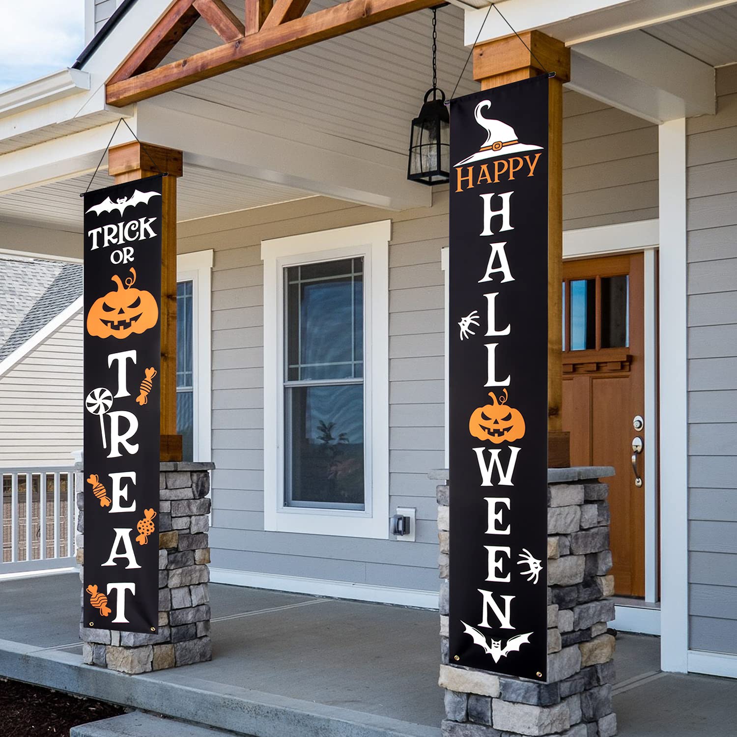 Halloween Decorations Outdoor Banners Trick or Treat Happy Halloween Decorative Hanging Banner for Front Door Porch Yard Sign Indoor Home Wall Decor Halloween Party Supplies Welcome Signs