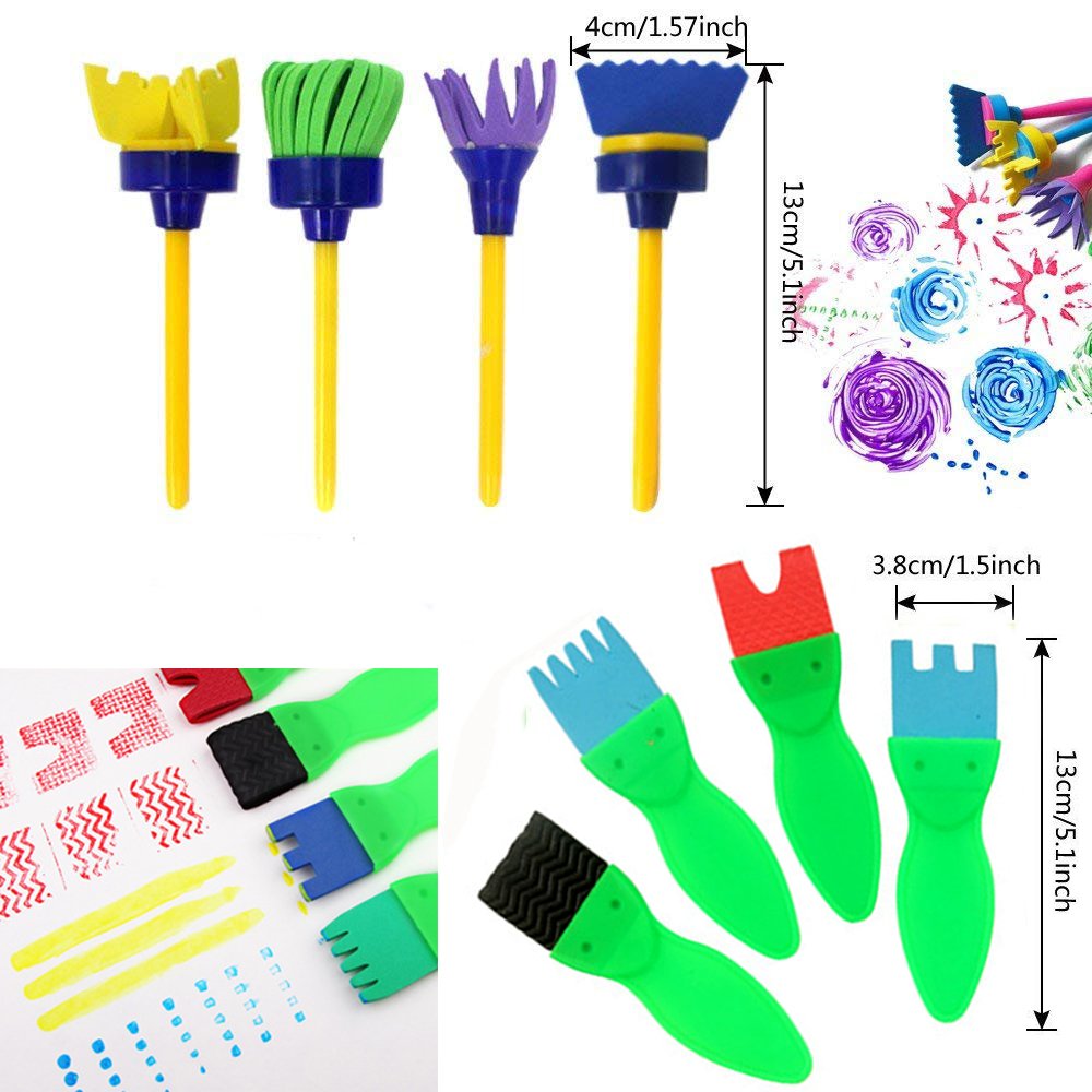 16 PCS - Paint Brushes for Kids, Artist Paint Texture Brushes - Early Learning Graffiti Paint Brush EVA Sponges Foam Painting Tools Set for Kids Painting Drawing Crafts and DIY