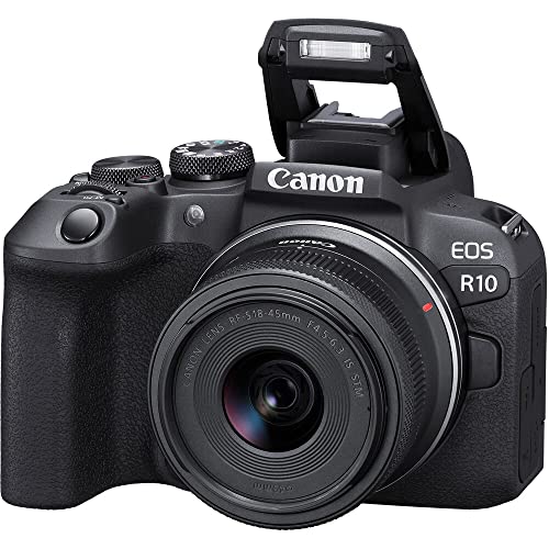 Canon EOS R10 Mirrorless Camera with 18-45mm Lens (5331C009) + Sony 64GB Tough SD Card + Bag + Card Reader + Flex Tripod + Hand Strap + Memory Wallet + Cap Keeper + Cleaning Kit (Renewed)