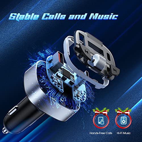 Octeso New Roller FM Transmitter for Car, Wireless FM Radio Adapter/ Music Player/ Car Kit with PD30W & QC3.0 Quick Charging, Bass Music, Ring Backlit, Hands-Free Calls