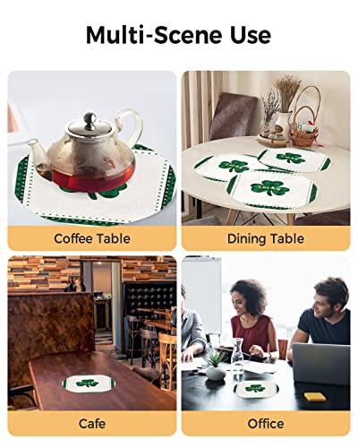 15" Round Braided Placemats Set of 2 St. Patrick Clover Shamrocks Classic Stylish Woven Place Mats Table Mats Set-Thick Heat Resistant Kitchen Trivet Hot Pads Pot Holder for Dining Tables