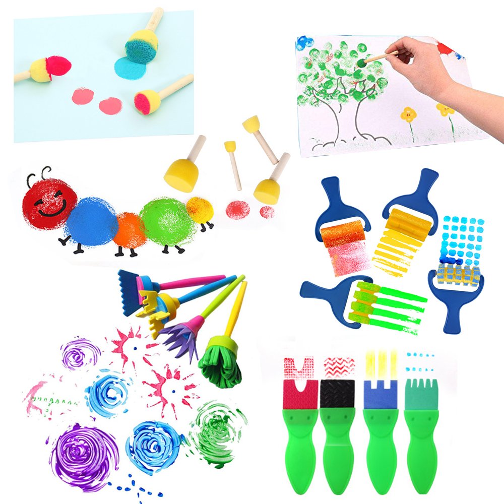 16 PCS - Paint Brushes for Kids, Artist Paint Texture Brushes - Early Learning Graffiti Paint Brush EVA Sponges Foam Painting Tools Set for Kids Painting Drawing Crafts and DIY