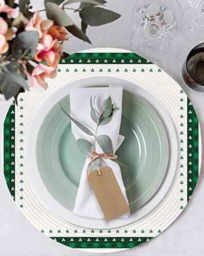 15" Round Braided Placemats Set of 2 St. Patrick Clover Shamrocks Classic Stylish Woven Place Mats Table Mats Set-Thick Heat Resistant Kitchen Trivet Hot Pads Pot Holder for Dining Tables
