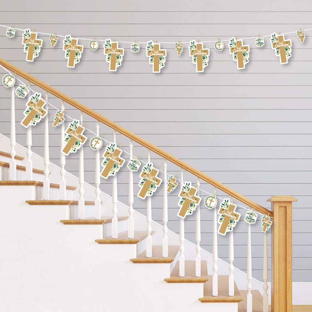 Big Dot of Happiness First Communion Elegant Cross - Religious Party DIY Decorations - Clothespin Garland Banner - 44 Pieces
