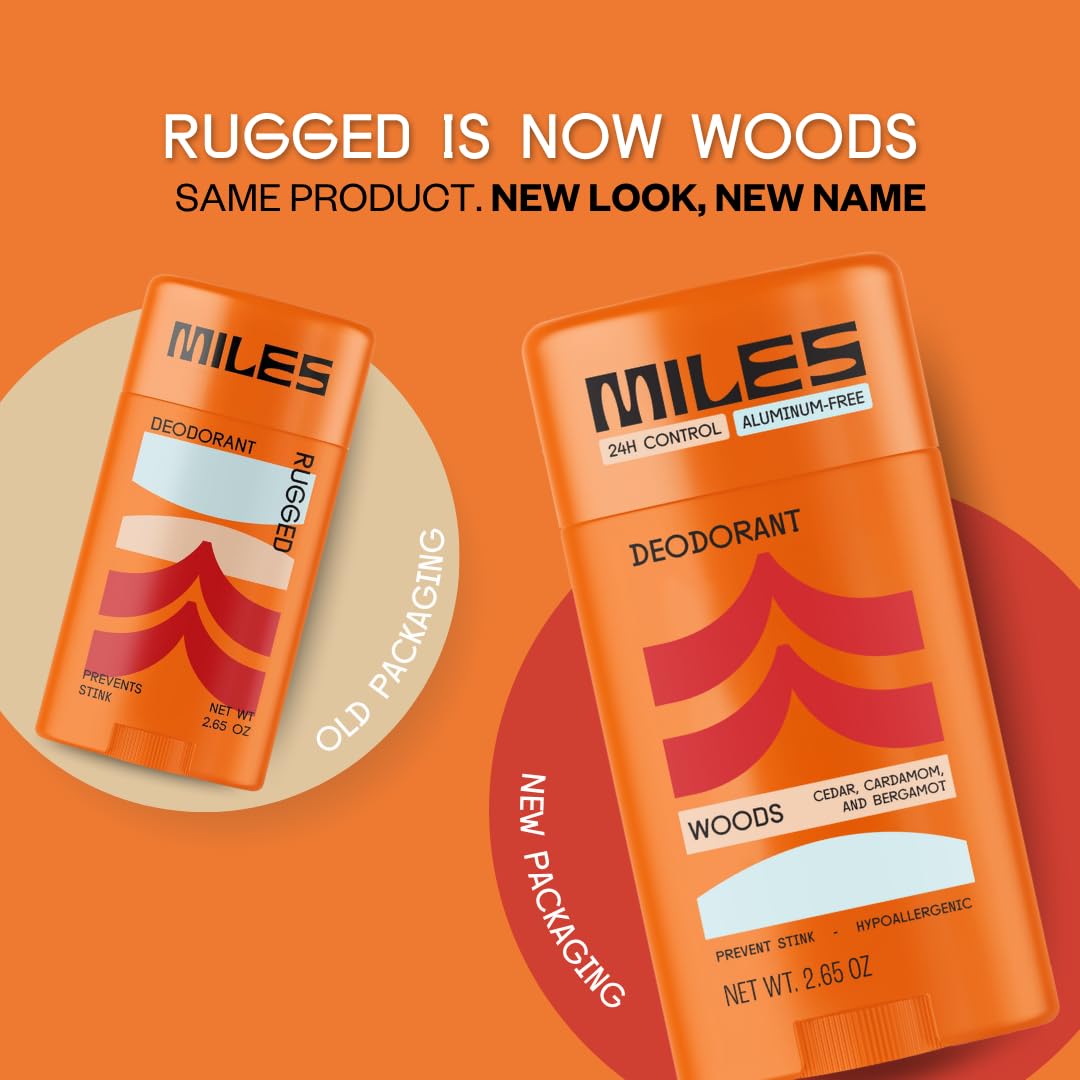 Miles - Deodorant for Teens, Tweens, & Kids - No Aluminum, Odor-Neutralizing Technology, Kid Friendly - Rugged Scent - 2-Pack
