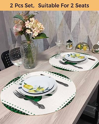 15" Round Braided Placemats Set of 2 St. Patrick Clover Shamrocks Classic Stylish Woven Place Mats Table Mats Set-Thick Heat Resistant Kitchen Trivet Hot Pads Pot Holder for Dining Tables