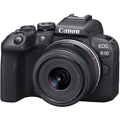 Canon EOS R10 Mirrorless Camera with 18-45mm Lens (5331C009) + Sony 64GB Tough SD Card + Bag + Card Reader + Flex Tripod + Hand Strap + Memory Wallet + Cap Keeper + Cleaning Kit (Renewed)