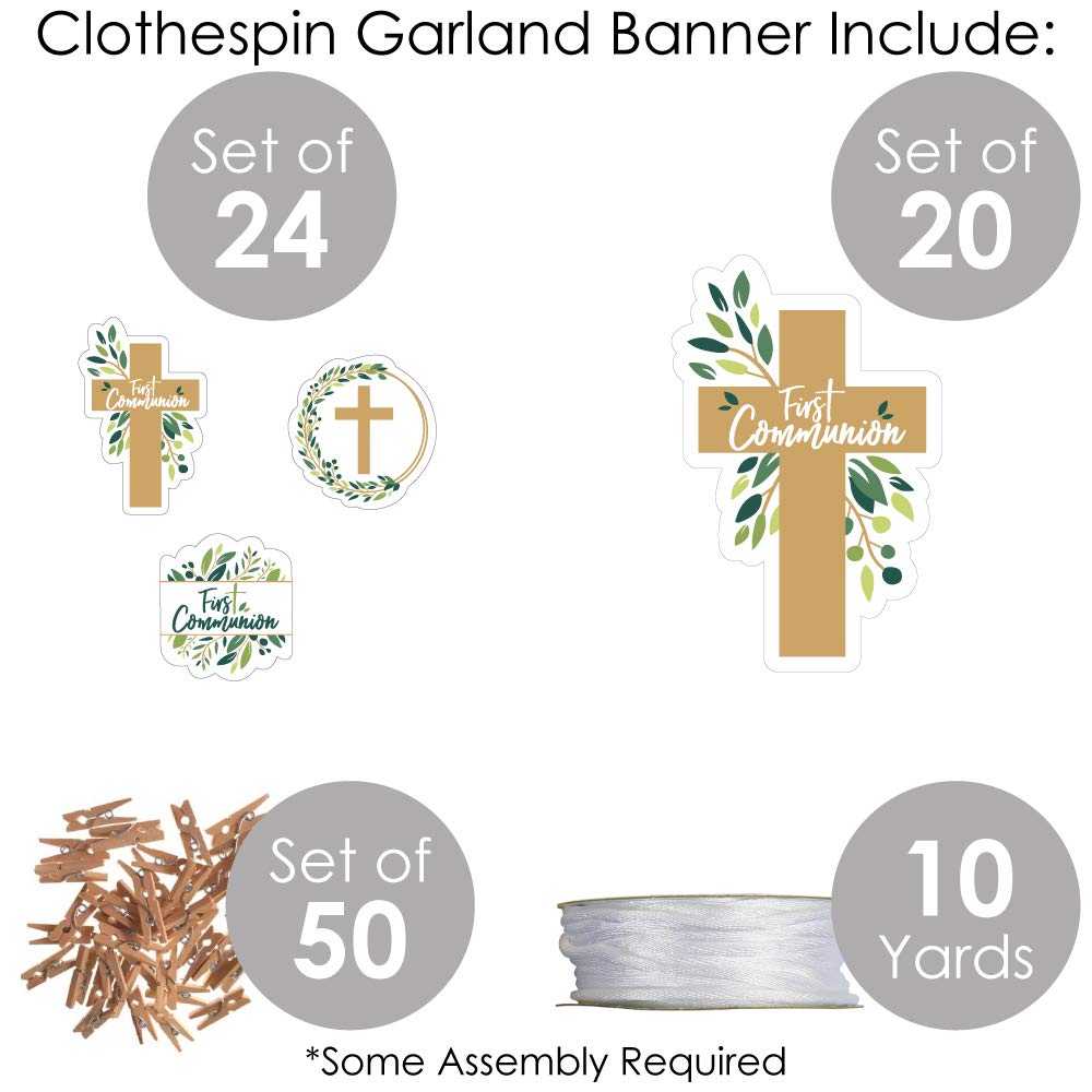 Big Dot of Happiness First Communion Elegant Cross - Religious Party DIY Decorations - Clothespin Garland Banner - 44 Pieces