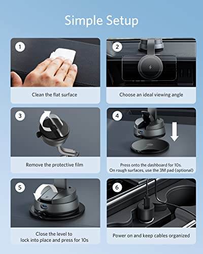 Anker Magnetic Wireless Charger (MagGo), 613 Car Charging Mount with 2-Port USB Car Charger, 5 ft USB-C to USB-A Cable, Strong Magnetic Alignment only for iPhone 4/14 Pro/14 Pro Max/13/13 Pro Max