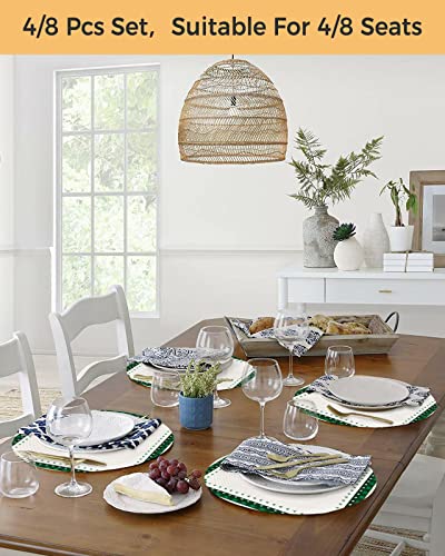 15" Round Braided Placemats Set of 2 St. Patrick Clover Shamrocks Classic Stylish Woven Place Mats Table Mats Set-Thick Heat Resistant Kitchen Trivet Hot Pads Pot Holder for Dining Tables