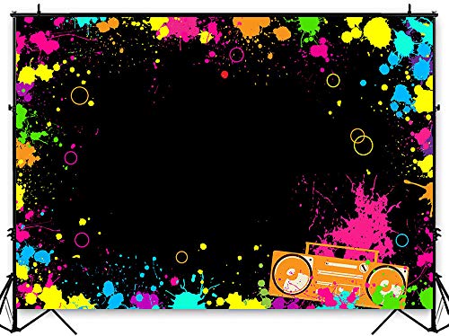 Avezano Let's Glow Splatter Photo Background Glow Neon Party Backdrop 8x6ft Blacklight Disco Retro Dance Party Decoration Supplies Birthday Party Banner