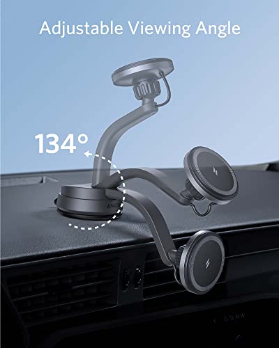 Anker Magnetic Wireless Charger (MagGo), 613 Car Charging Mount with 2-Port USB Car Charger, 5 ft USB-C to USB-A Cable, Strong Magnetic Alignment only for iPhone 4/14 Pro/14 Pro Max/13/13 Pro Max
