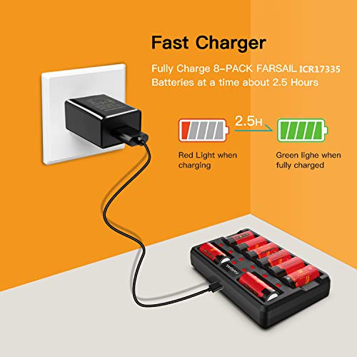 Arlo Batteries Rechargeable 8 Pack, FARSAIL 800mAH 123A NiMH Batteries and CR123A Charger for Arlo VMC3030 VMK3200 VMS3130 3230C 3430 3530 Cameras, August Pro WiFi, Flashlight
