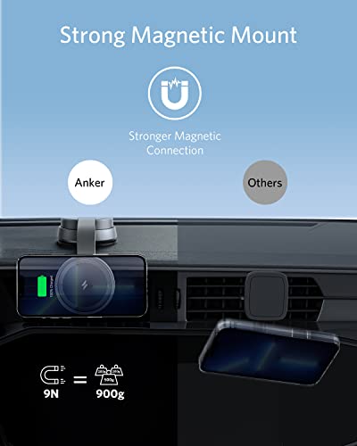 Anker Magnetic Wireless Charger (MagGo), 613 Car Charging Mount with 2-Port USB Car Charger, 5 ft USB-C to USB-A Cable, Strong Magnetic Alignment only for iPhone 4/14 Pro/14 Pro Max/13/13 Pro Max